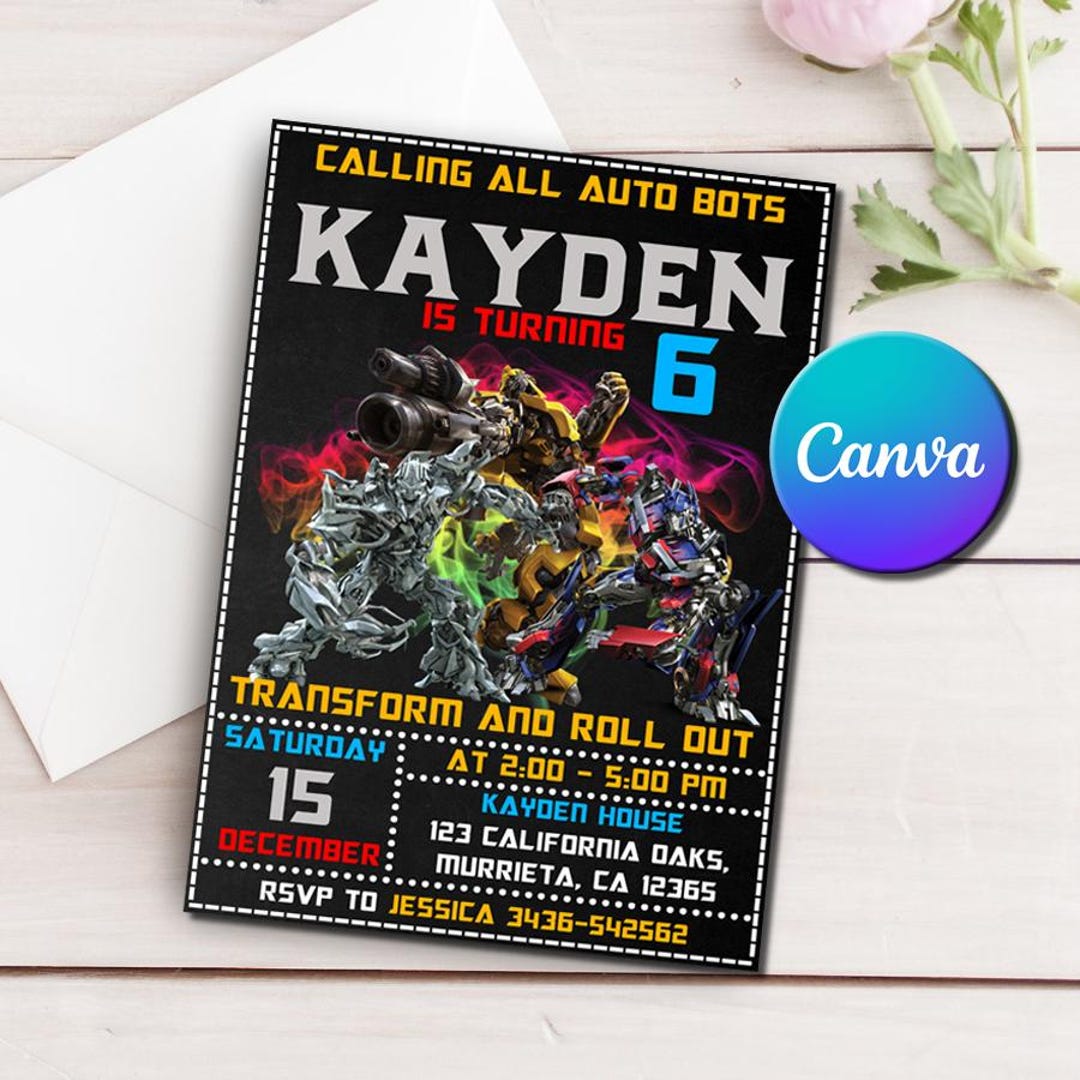 Transformers Invitation, Transformers Party Invitation, Transformers ...