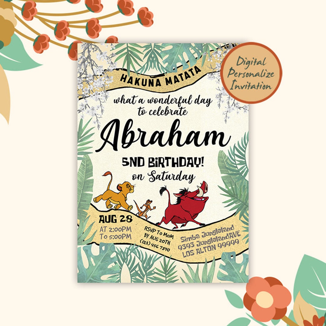 Lion King Hakuna Matata Invitation, Lion King Birthday Invitation, Lion ...