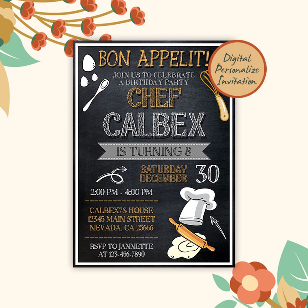 Chef Invitation, Chef Birthday Invitation, Chef Party Invitation, Chef ...
