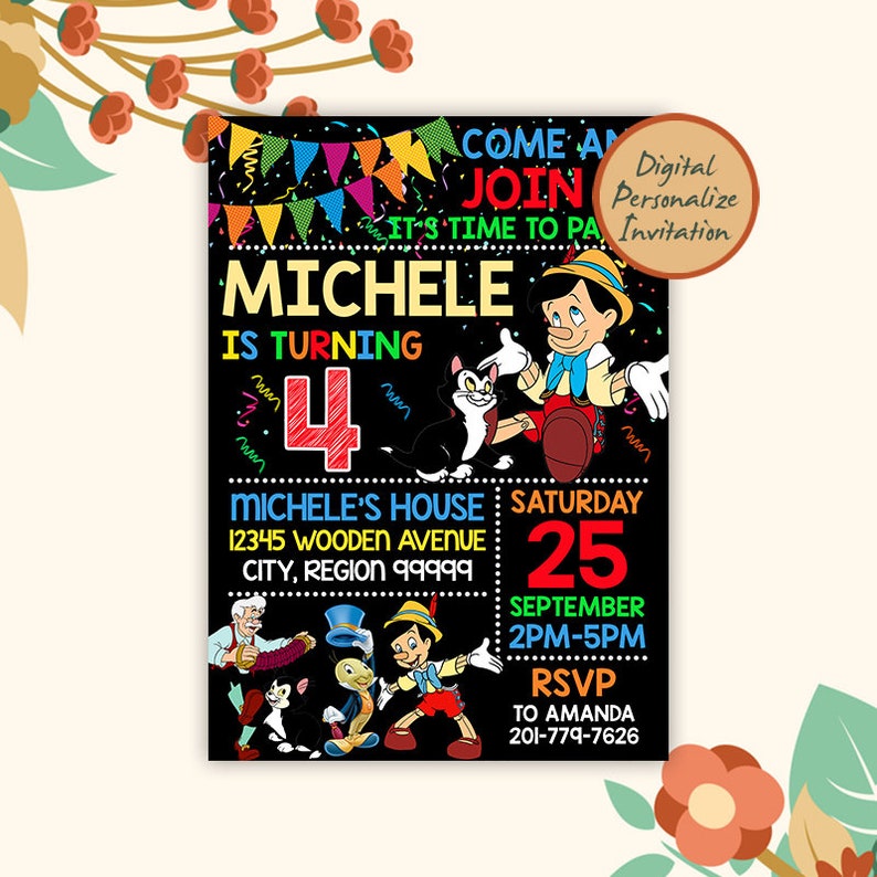 Pinocchio Birthday Invitation Pinocchio Party Invitation - Etsy