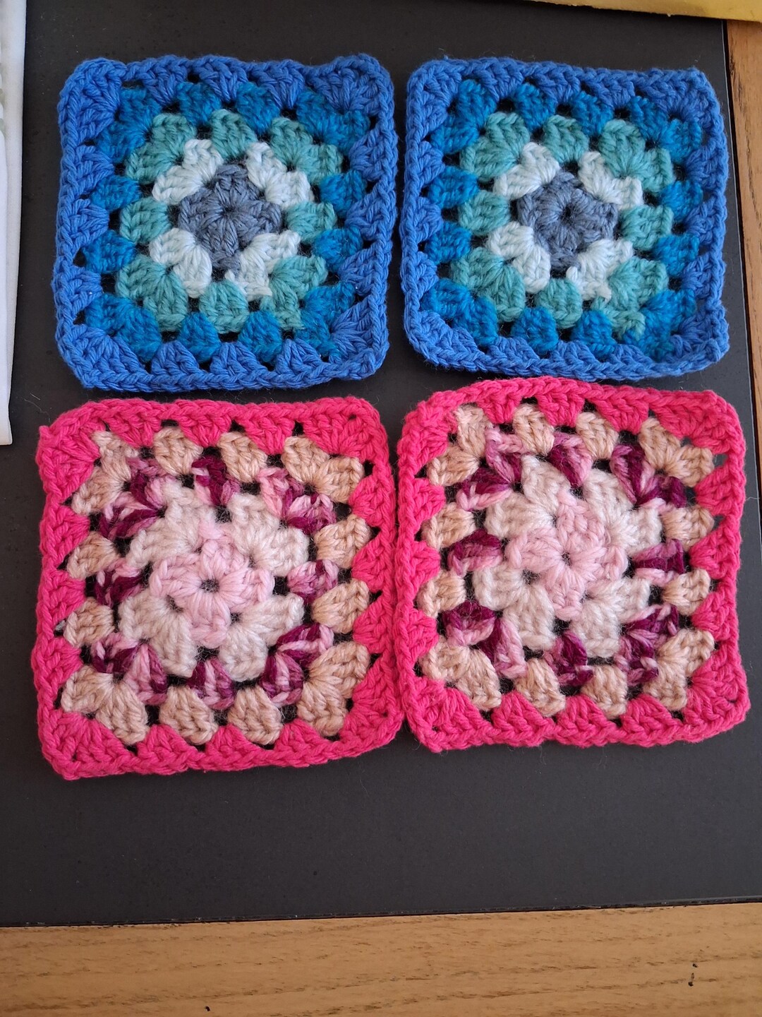 Set of 6 GRANNY Squares - Grandma Squares - Pink - Blue - Handmade - Etsy