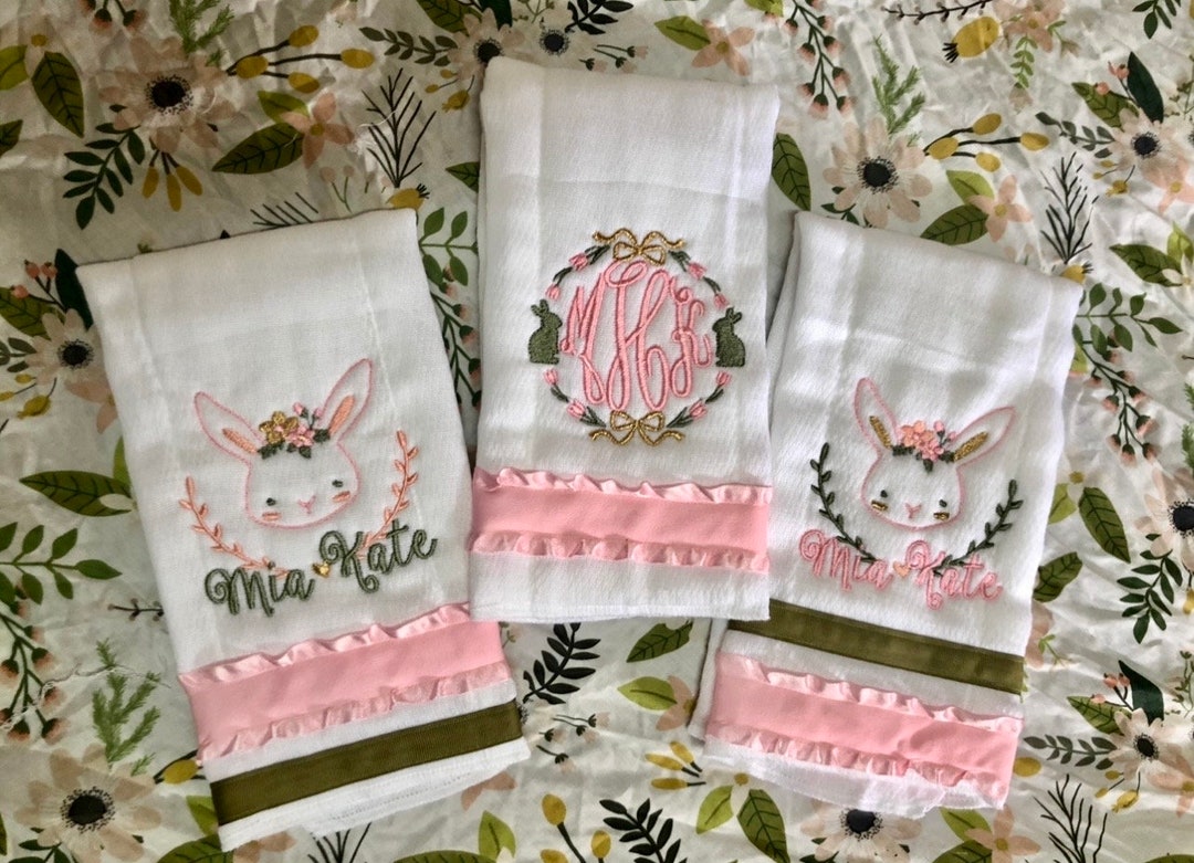 Custom Burp Rags, Bunny, Sage Green, Pink, Personalized - Etsy
