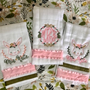 Custom Burp Rags, Bunny, Sage Green, Pink, Personalized - Etsy