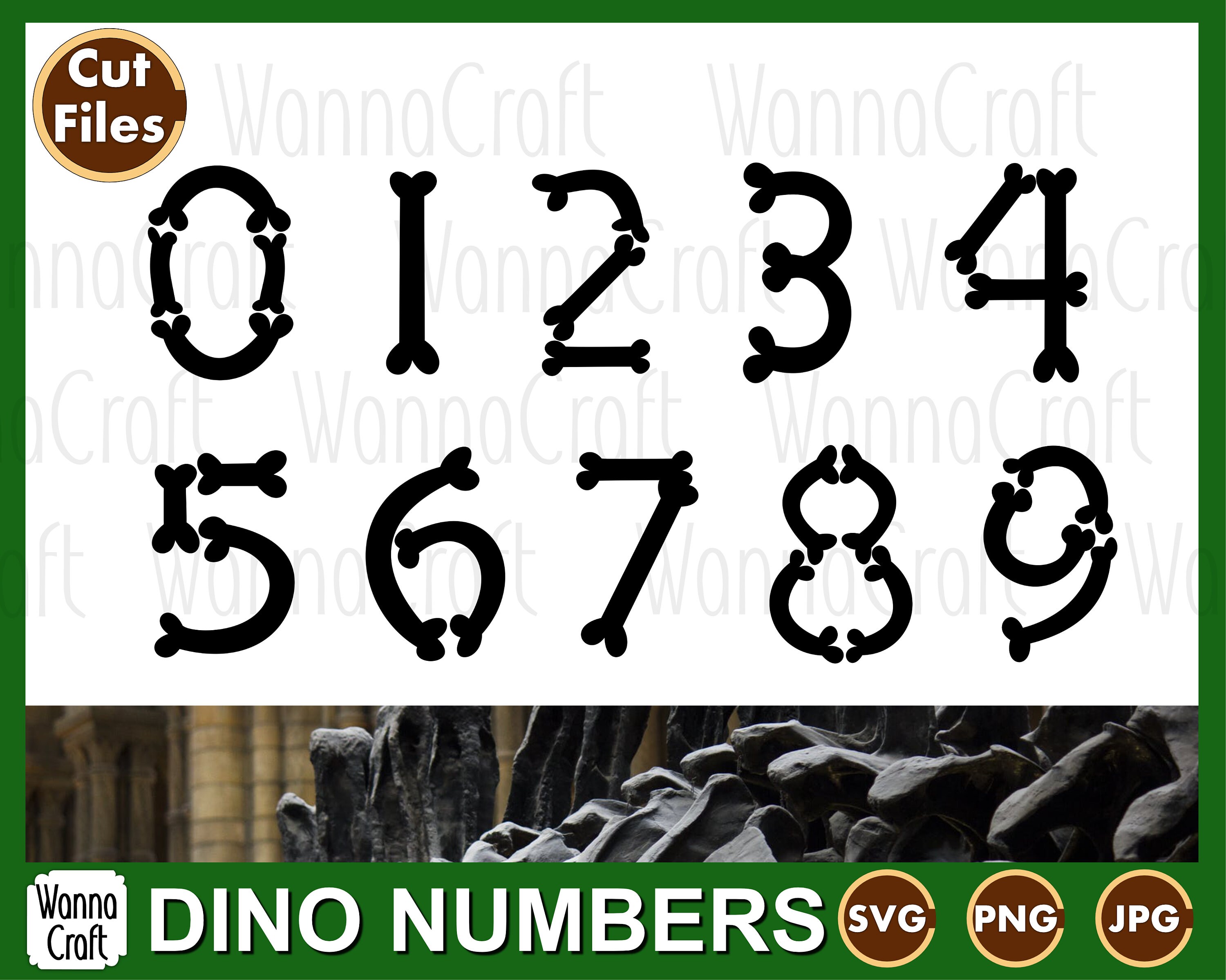 Dinosaur Bone Numbers. Dino Numbers Cut Files. Dino Bone Svg, Jpg and ...