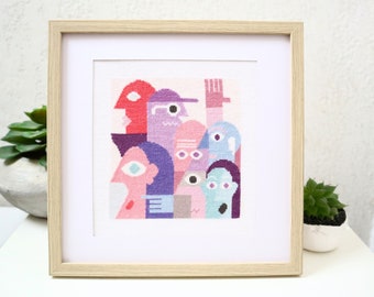 Tableau broderie, Point de croix, Roses en volume, Brodé main - Etsy France