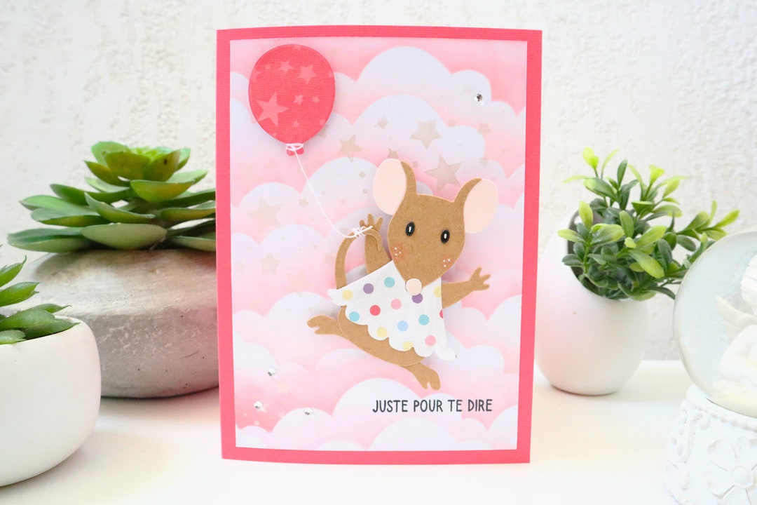 Interactive Birthday Card, Mouse, Starry Pink Balloon, Party, Girl ...
