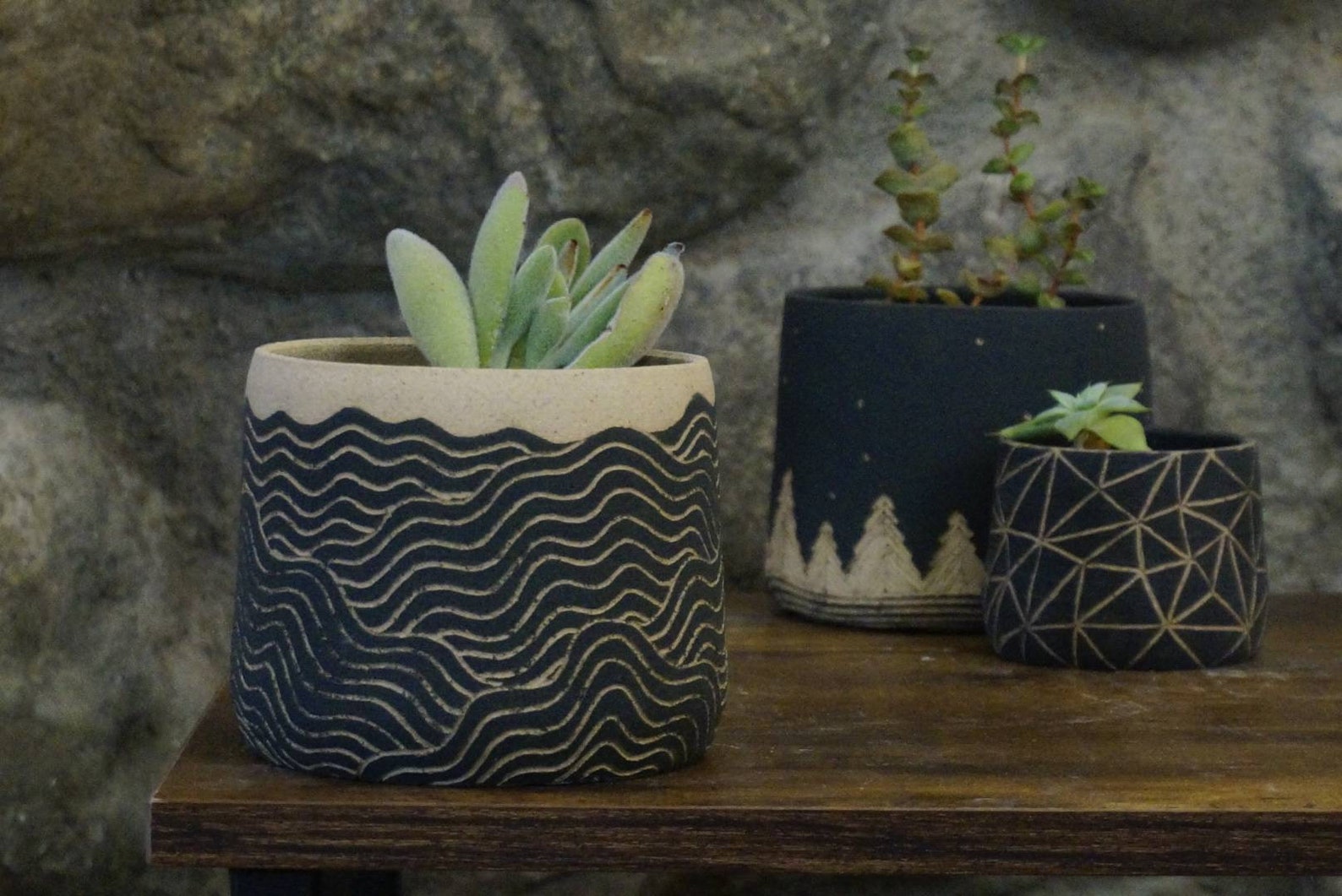 Carved Waves Handmade Ceramic Succulent Pots Clay Pottery - Etsy