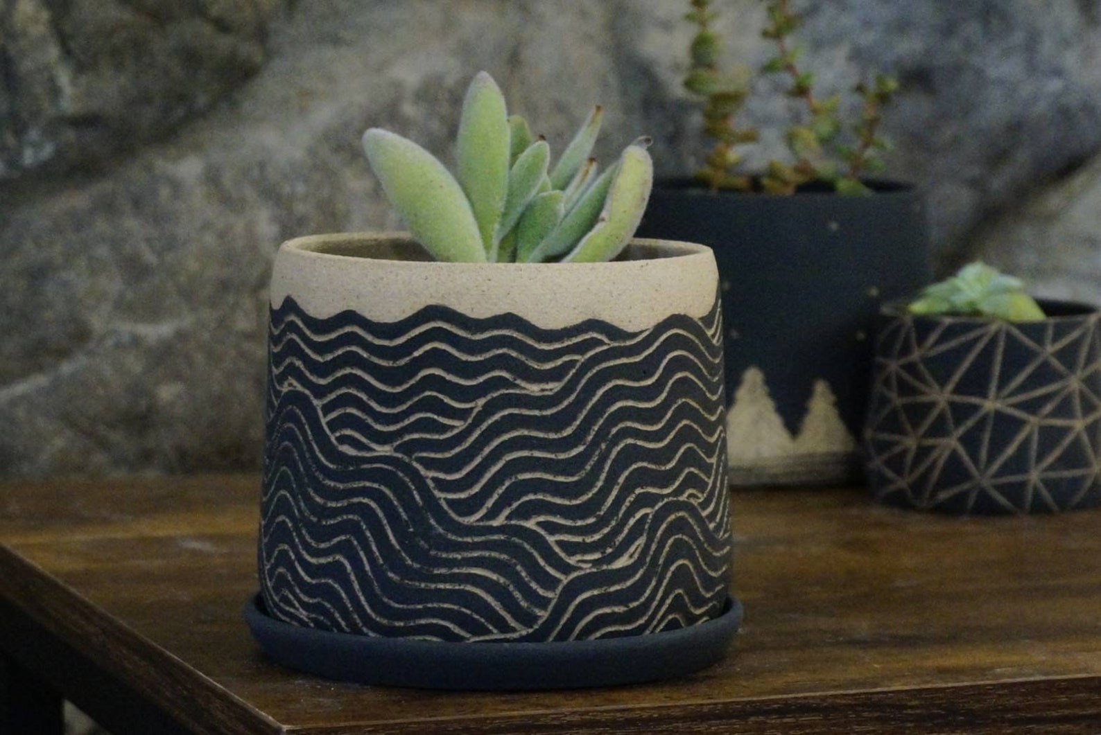 Carved Waves Handmade Ceramic Succulent Pots Clay Pottery | Etsy