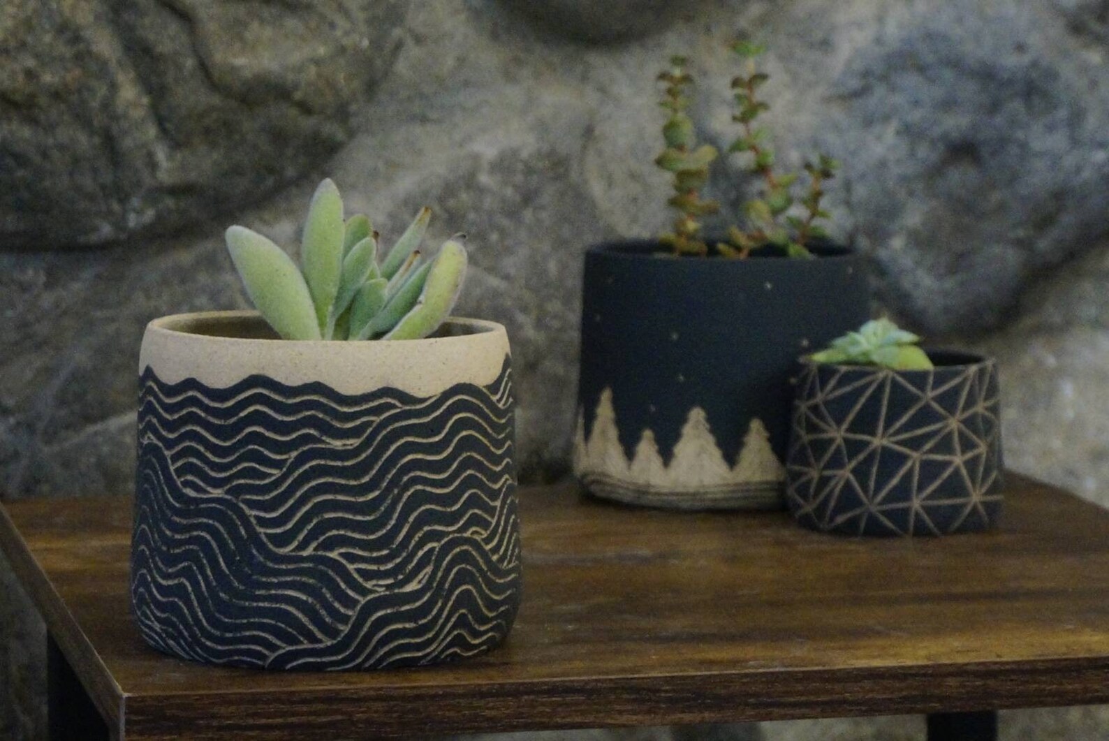 Carved Waves Handmade Ceramic Succulent Pots Clay Pottery - Etsy