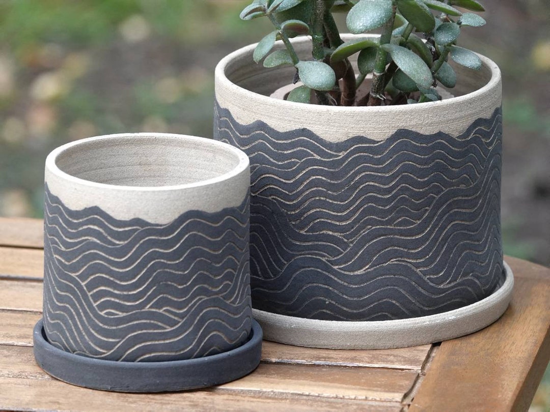 Carved Waves- Handmade Ceramic Succulent Pots Clay Pottery Planters for ...