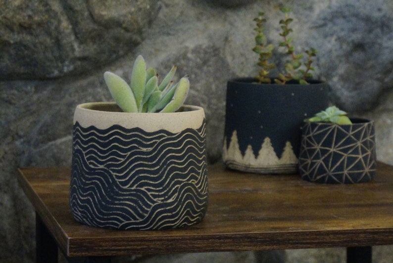 Carved Waves Handmade Ceramic Succulent Pots Clay Pottery - Etsy
