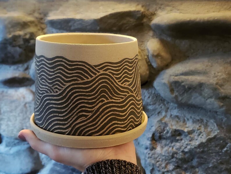 Carved Waves Handmade Ceramic Succulent Pots Clay Pottery - Etsy
