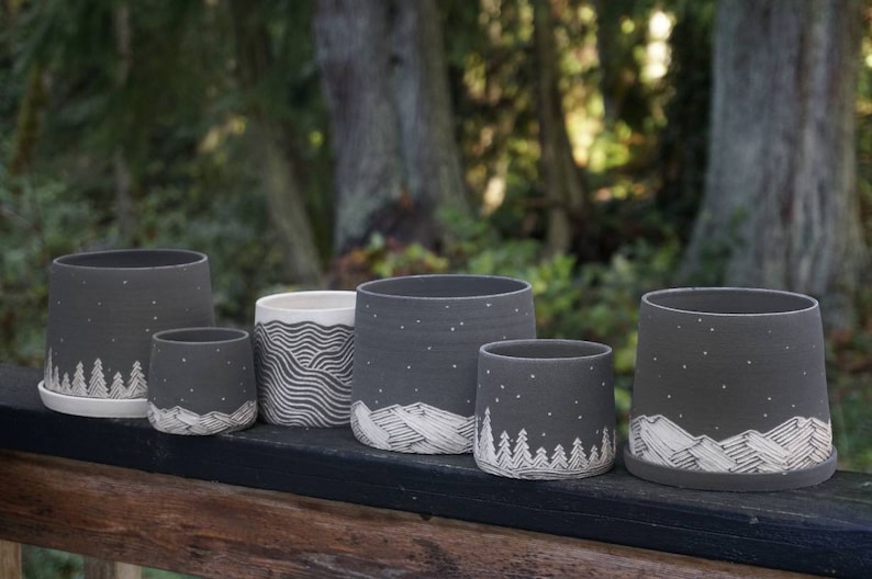 Carved Mountains & Trees Set Handmade Ceramic Succulent Pots - Etsy