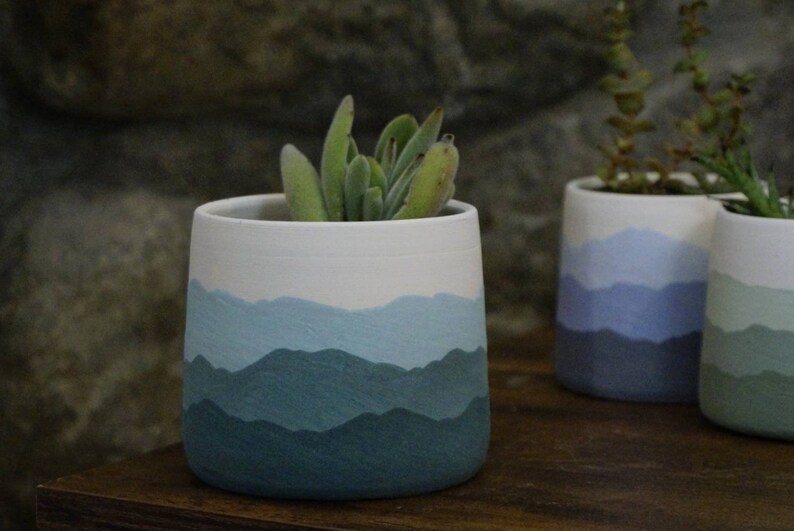 Teal Mountain Ridges Handmade Ceramic Pottery Planter - Etsy