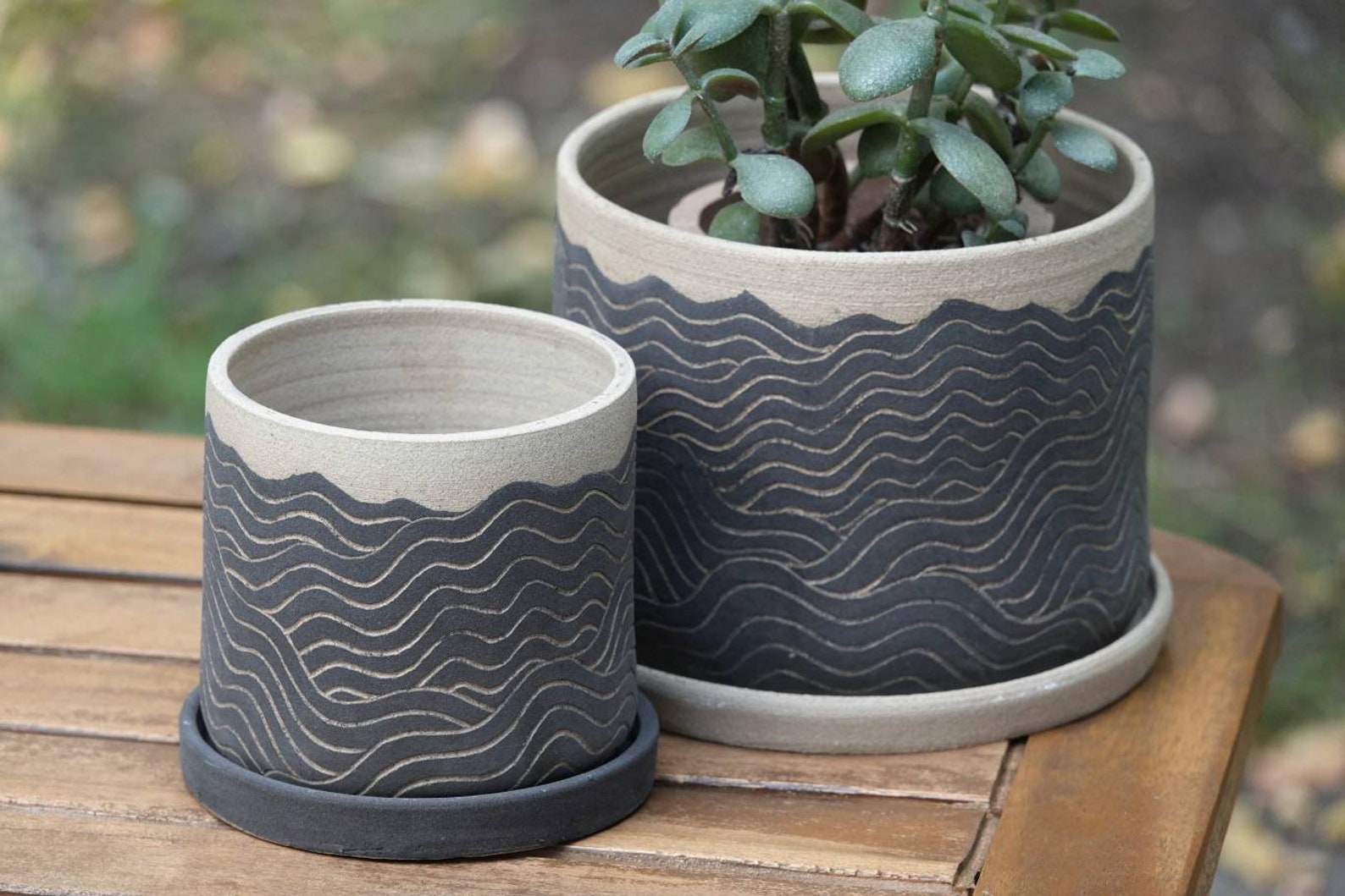 Carved Waves Handmade Ceramic Succulent Pots Clay Pottery - Etsy