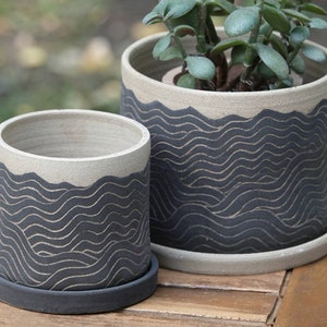 Carved Waves- Handmade Ceramic Succulent Pots Clay Pottery Planters for ...