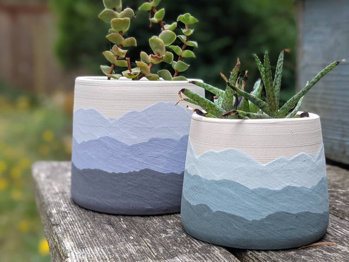 Teal Mountain Ridges Handmade Ceramic Pottery Planter - Etsy
