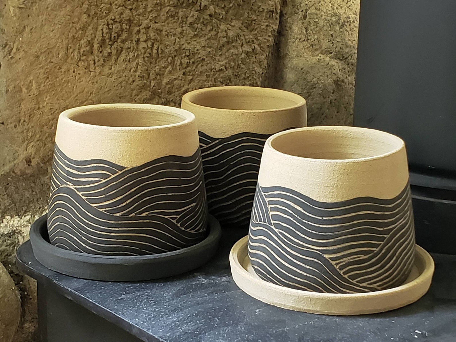Carved Waves Handmade Ceramic Succulent Pots Clay Pottery - Etsy