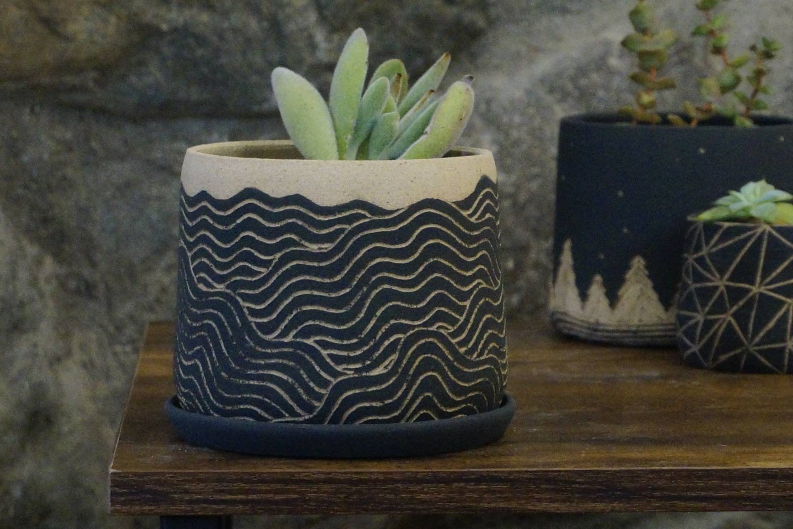 Carved Waves Handmade Ceramic Succulent Pots Clay Pottery | Etsy