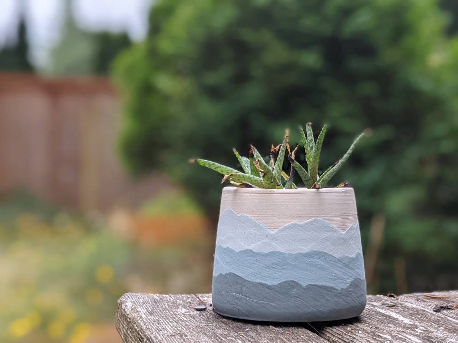 Teal Mountain Ridges Handmade Ceramic Pottery Planter - Etsy