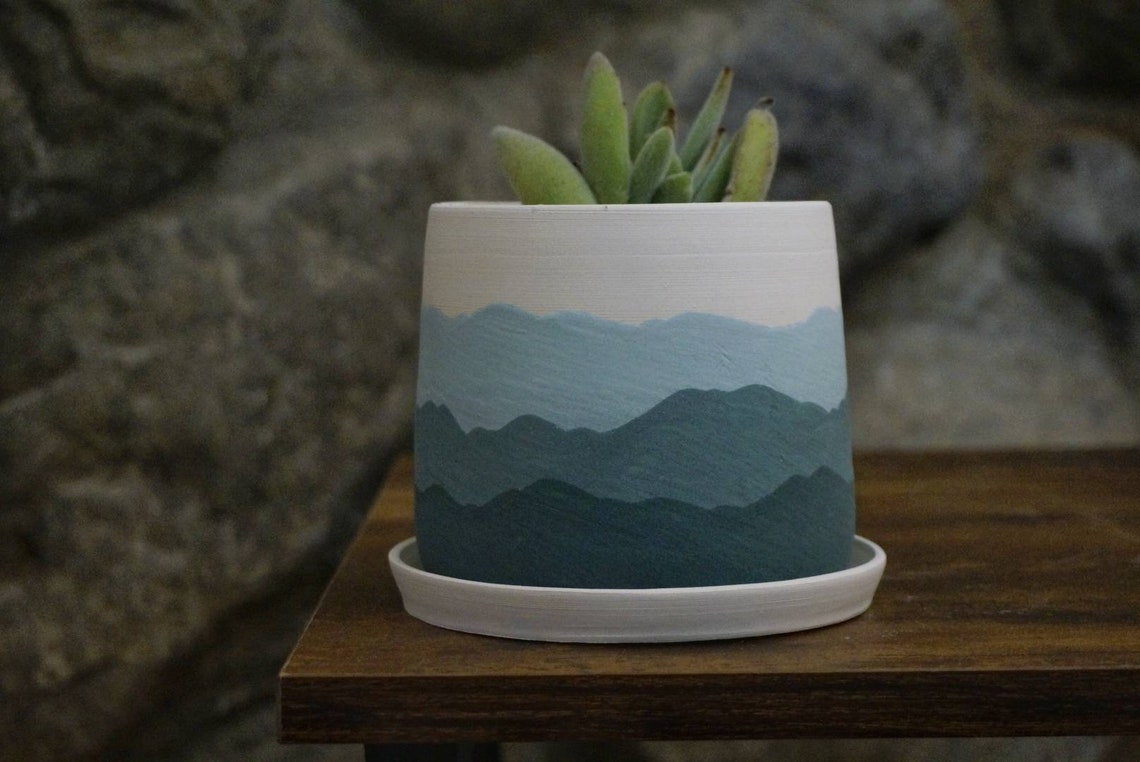 Teal Mountain Ridges Handmade Ceramic Pottery Planter - Etsy