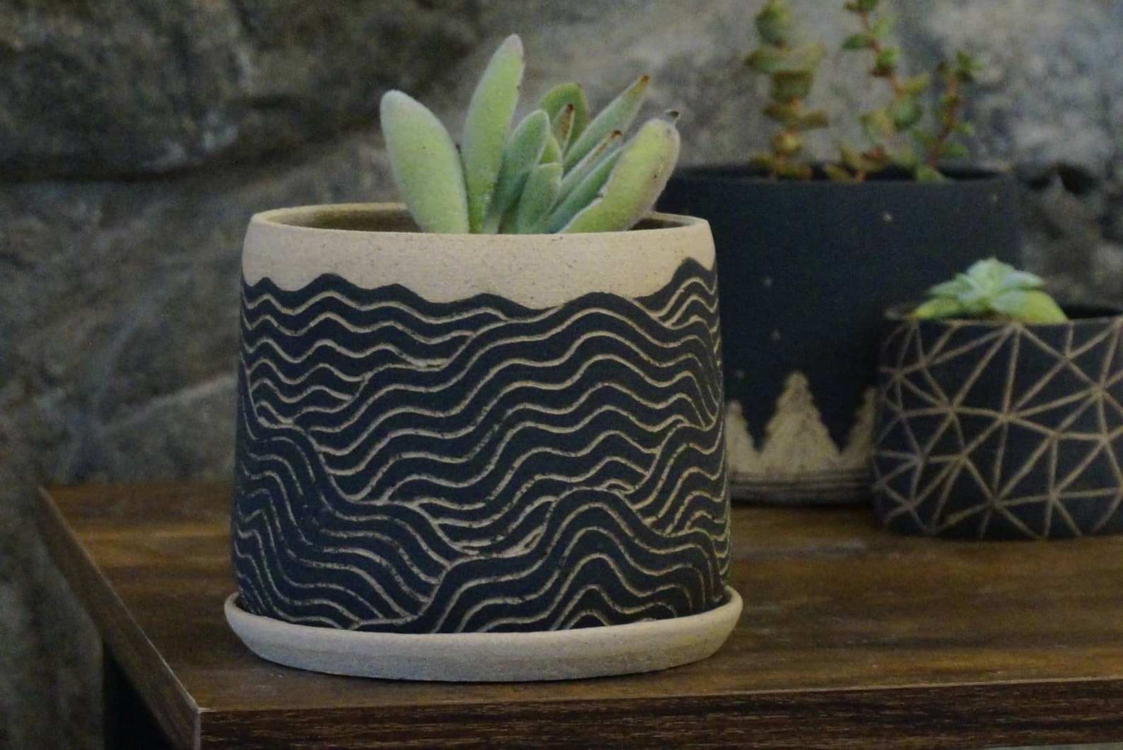 Carved Waves Handmade Ceramic Succulent Pots Clay Pottery | Etsy