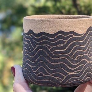 Carved Waves- Handmade Ceramic Succulent Pots Clay Pottery Planters for ...