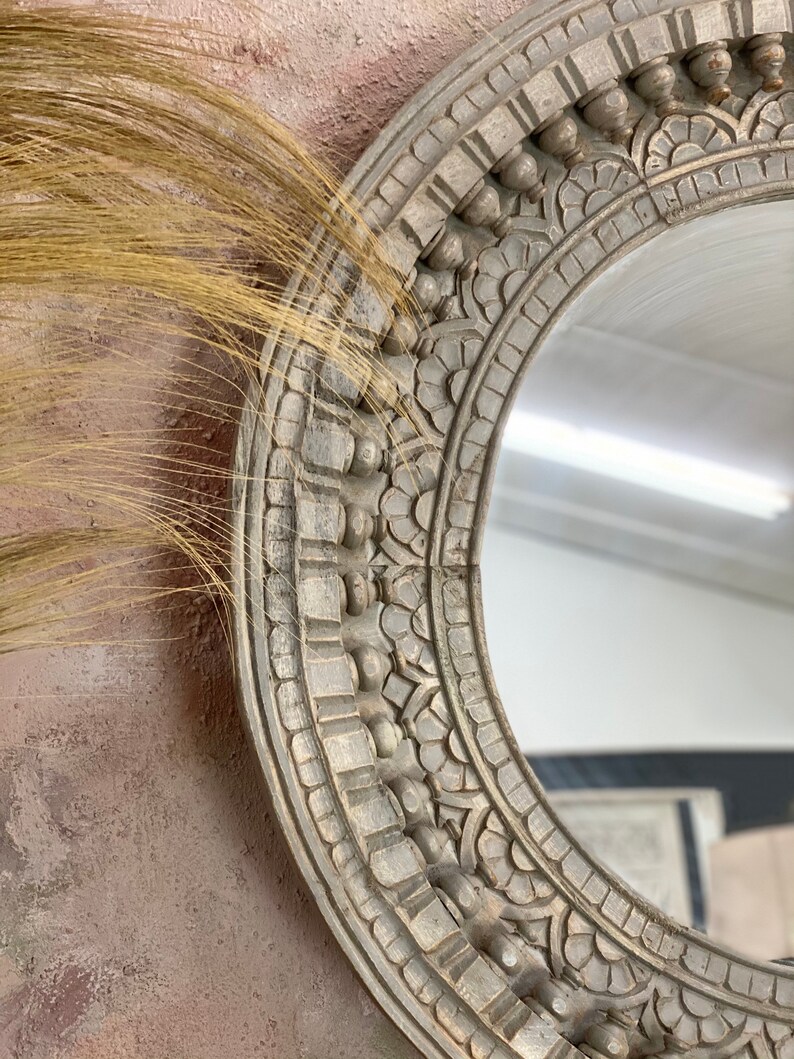 Round Carved Indian Mirror - Etsy