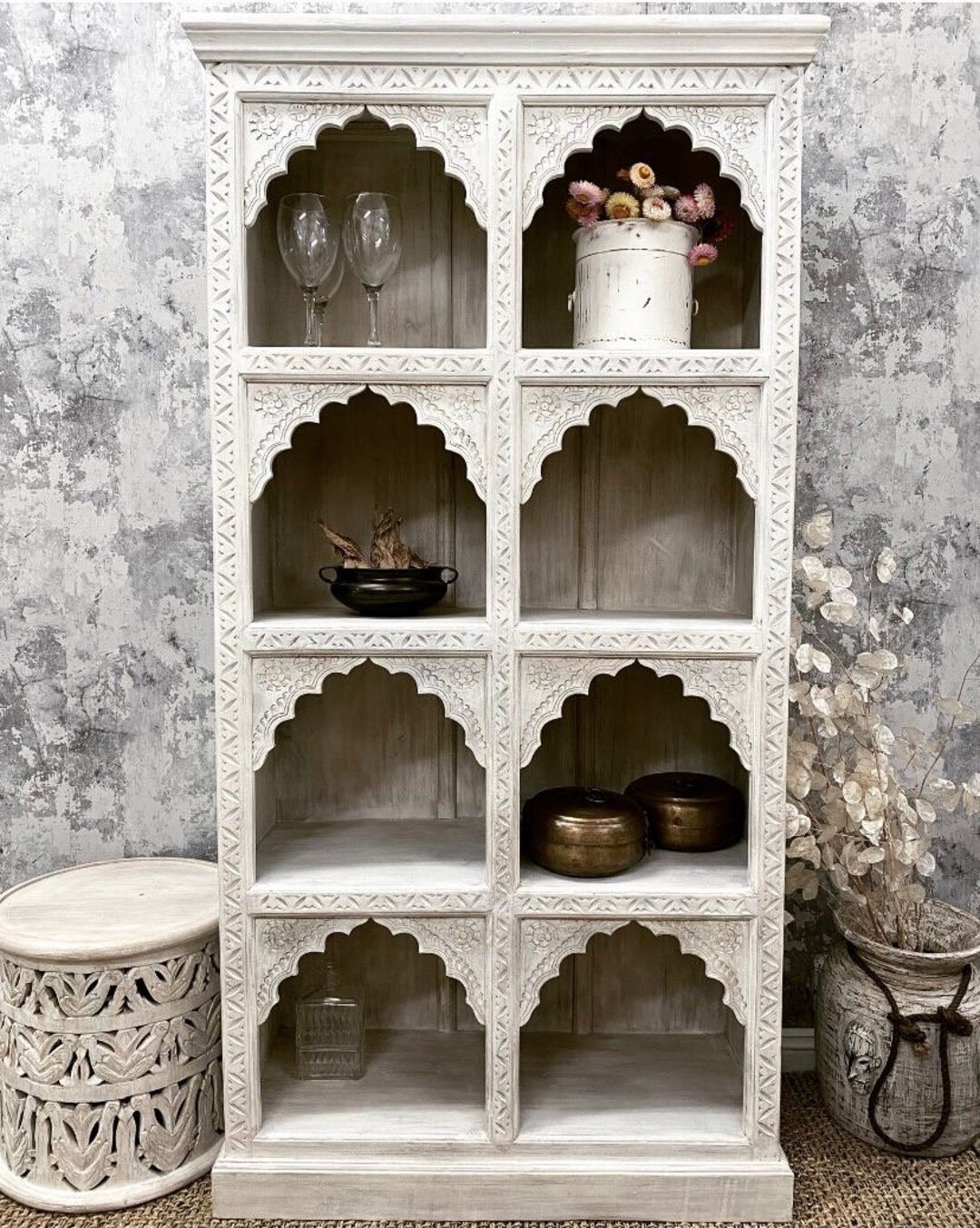 Tall Arched Indian Bookcase/ Display Unit Made From Mango Wood - Etsy UK