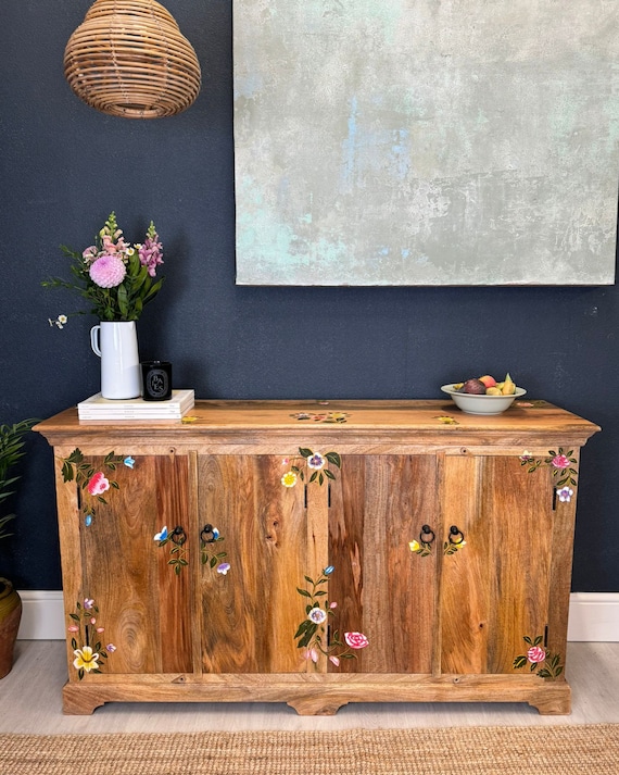 Hand carved Mango Wood 4 door Sideboard Etsy