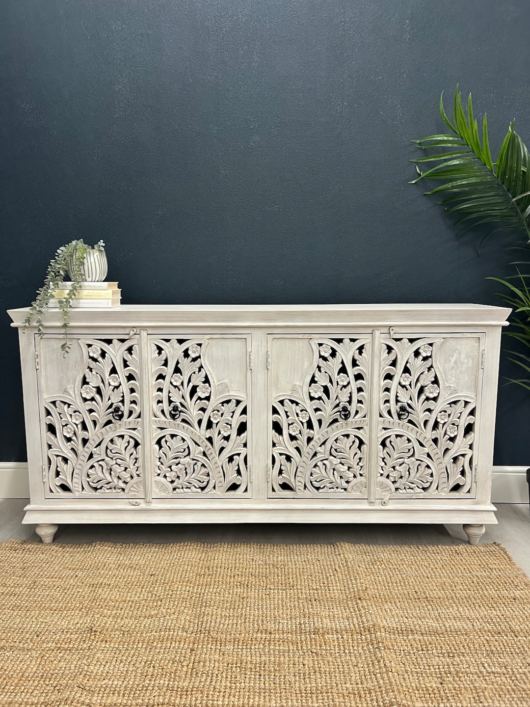 Carved Mango Wood Sideboard Whitewashed - Etsy