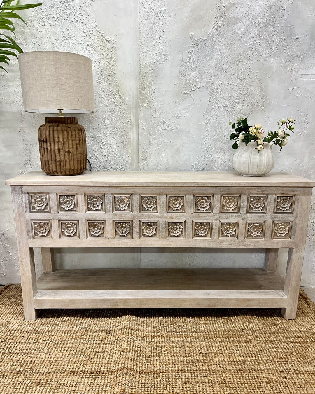 Carved Flower Design Console Table Made From Mango Wood - Etsy UK