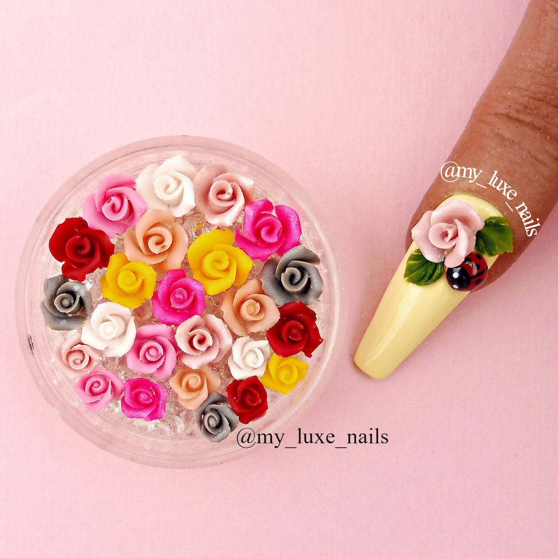 Nail Art Acrylic 3D Roses 3D Flowers Pink Red Grey White - Etsy