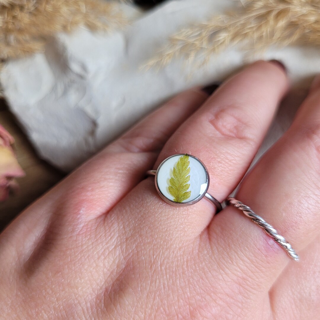 Dried Fern Leaf Ring. Minimalist Ring. Stainless Steel Pressed Leaf ...