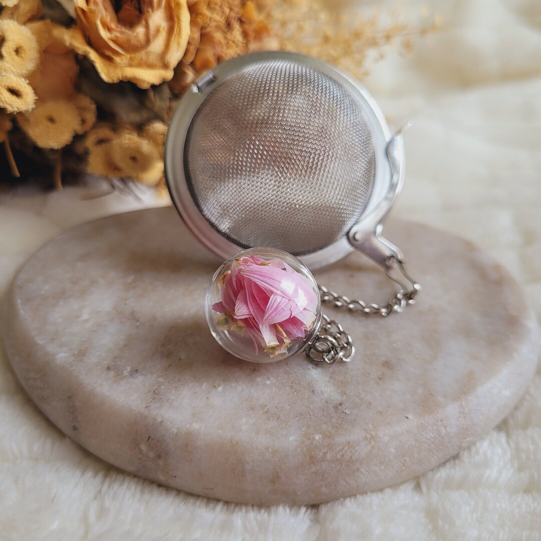 Glass Sphere Tea Ball and Dried Immortelle Flower Petals. Flower Tea ...
