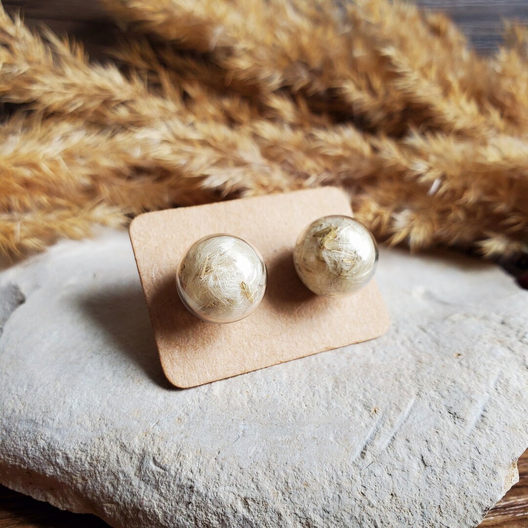 Dandelion Dried Flower Sphere Stud Earrings. Natural Dried Flower ...