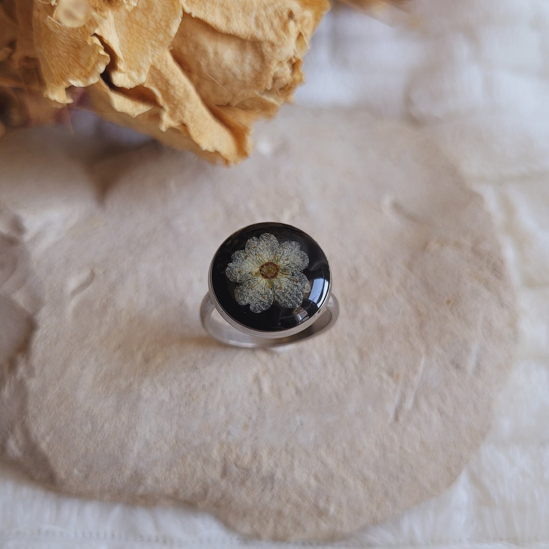 Spirea Dried Flower Ring. Minimalist Ring. Stainless Steel Pressed ...