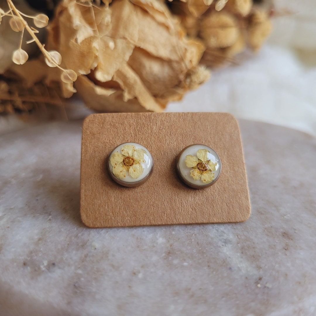Dried Spirea Flower Ear Fleas. Stud Earrings 1 Cm Stainless Steel ...