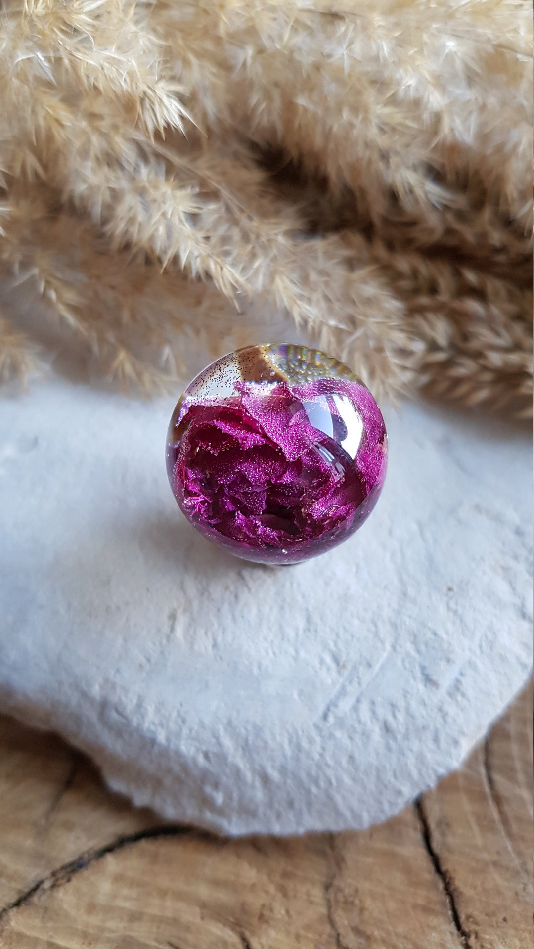 Rosebud Pin. 2.5 Cm Sphere Pin. Dried Flower Brooch. Resin Sphere Pin ...