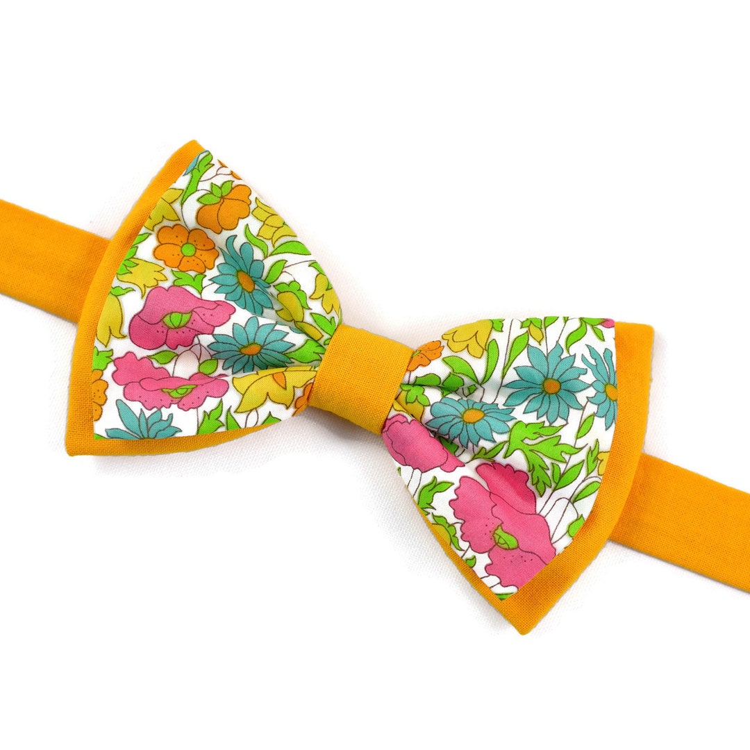 Liberty Double Bow Tie Poppy and Daisy Vitaminized Pink Yellow Orange ...