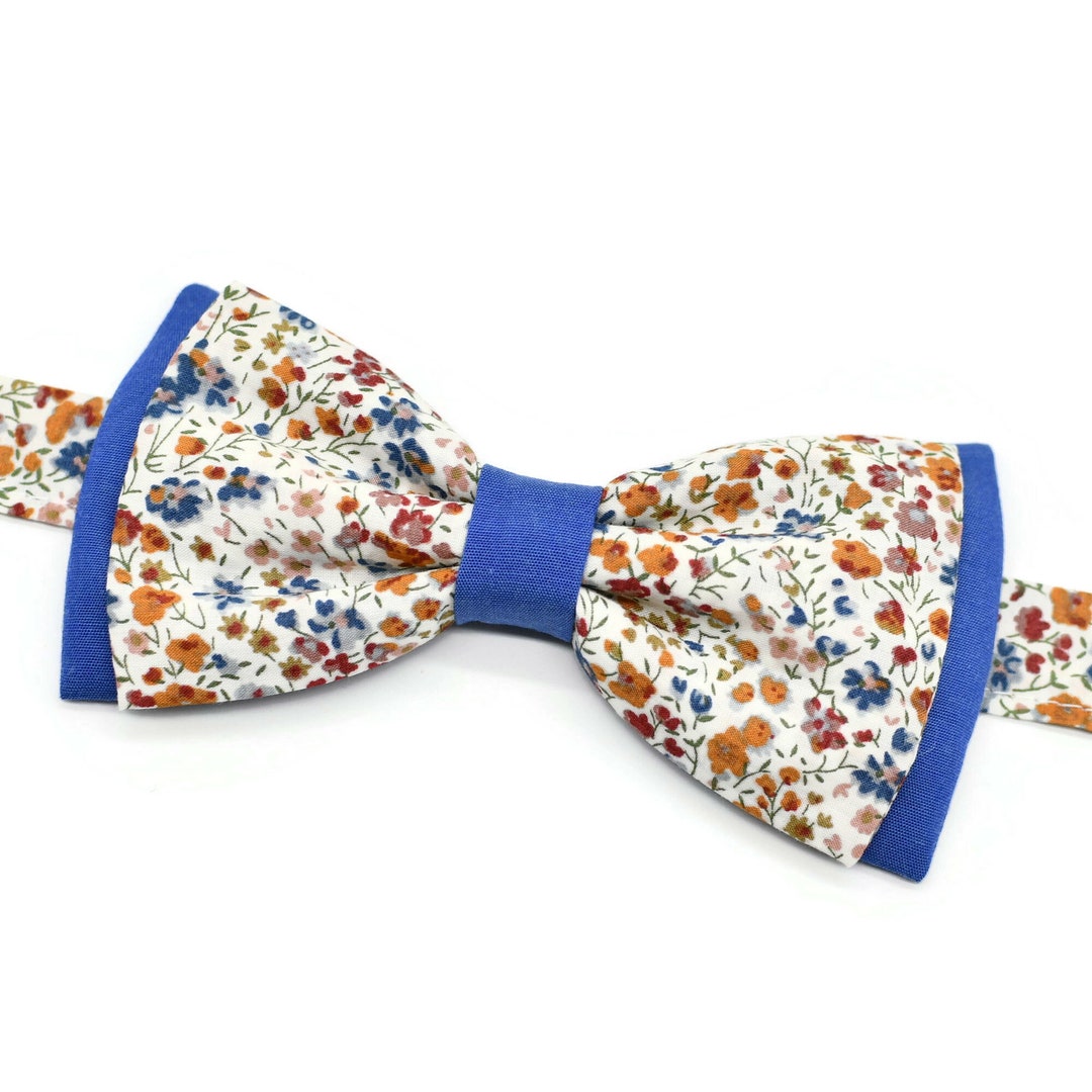 Liberty Phoebe Terracotta and Blue Double Flower Bow Tie for Men ...