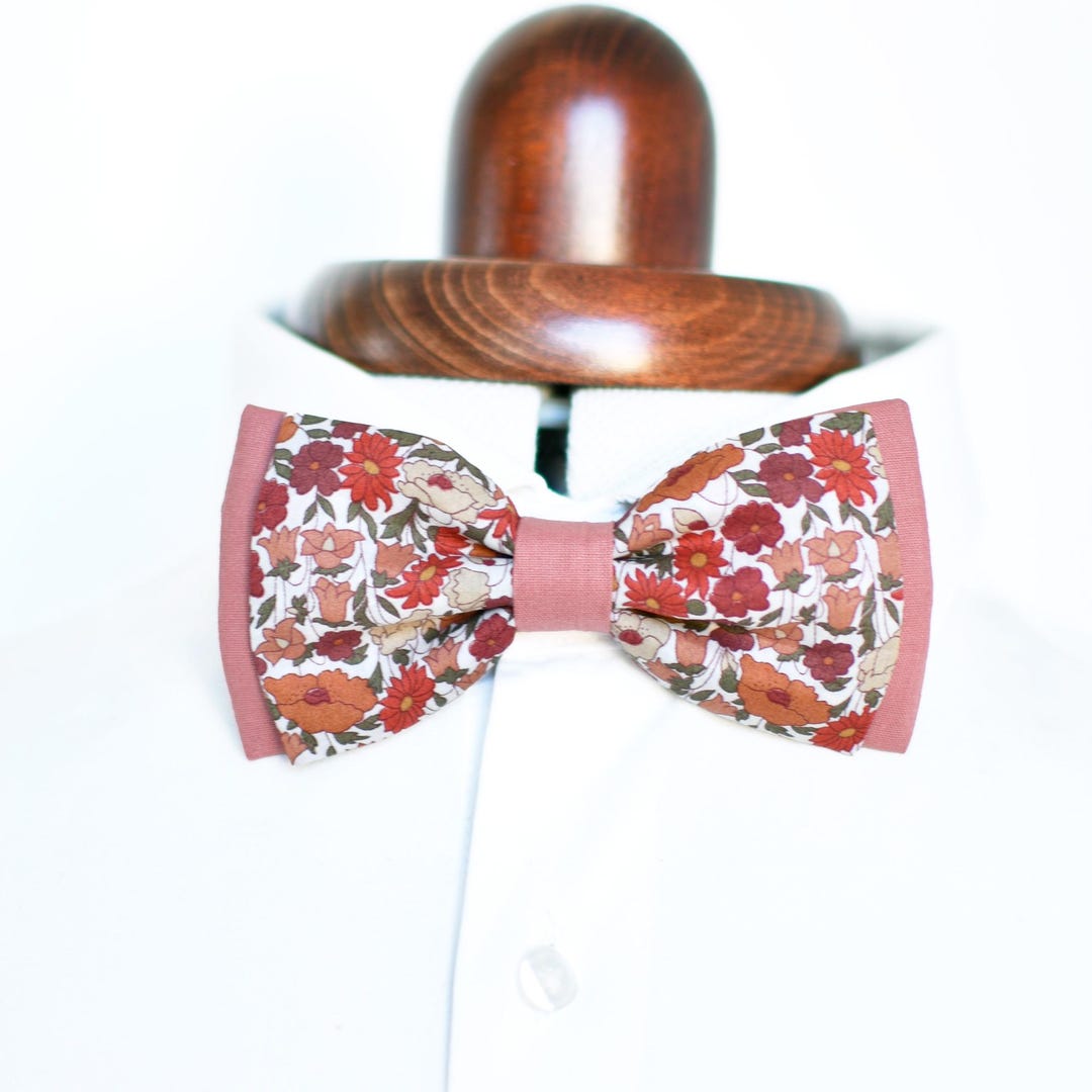 Liberty Poppy Forest Hazelnut Double Terracotta Pink Bow Tie for Men ...