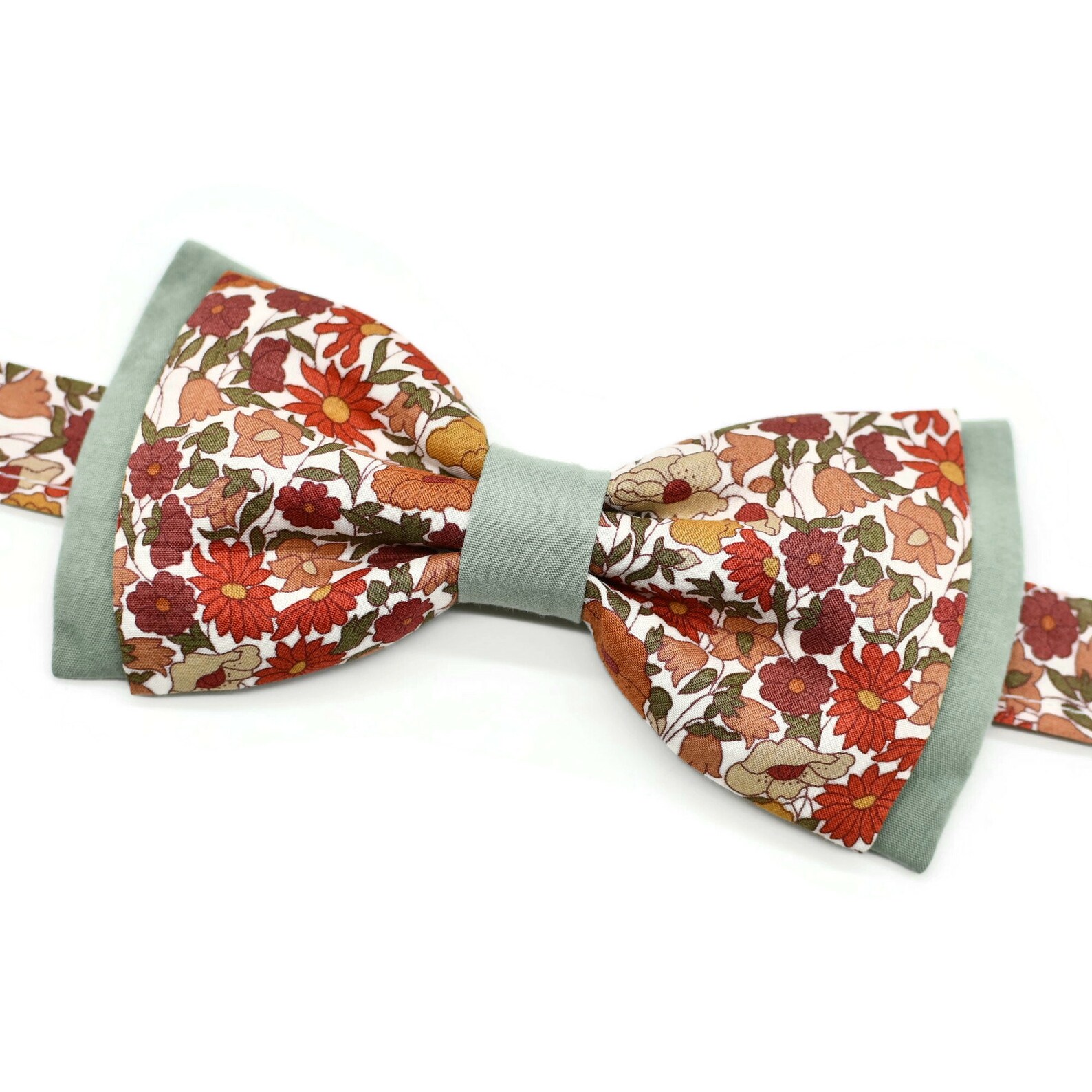 Liberty Poppy Forest Terracotta and Green Double Bow Tie - Etsy