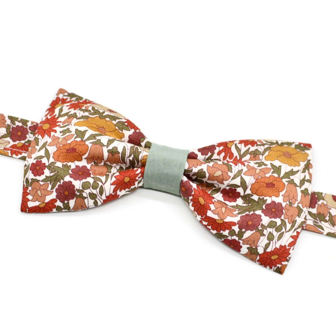 Liberty Poppy Forest Bow Tie With Hazelnut, Terracotta and Green ...
