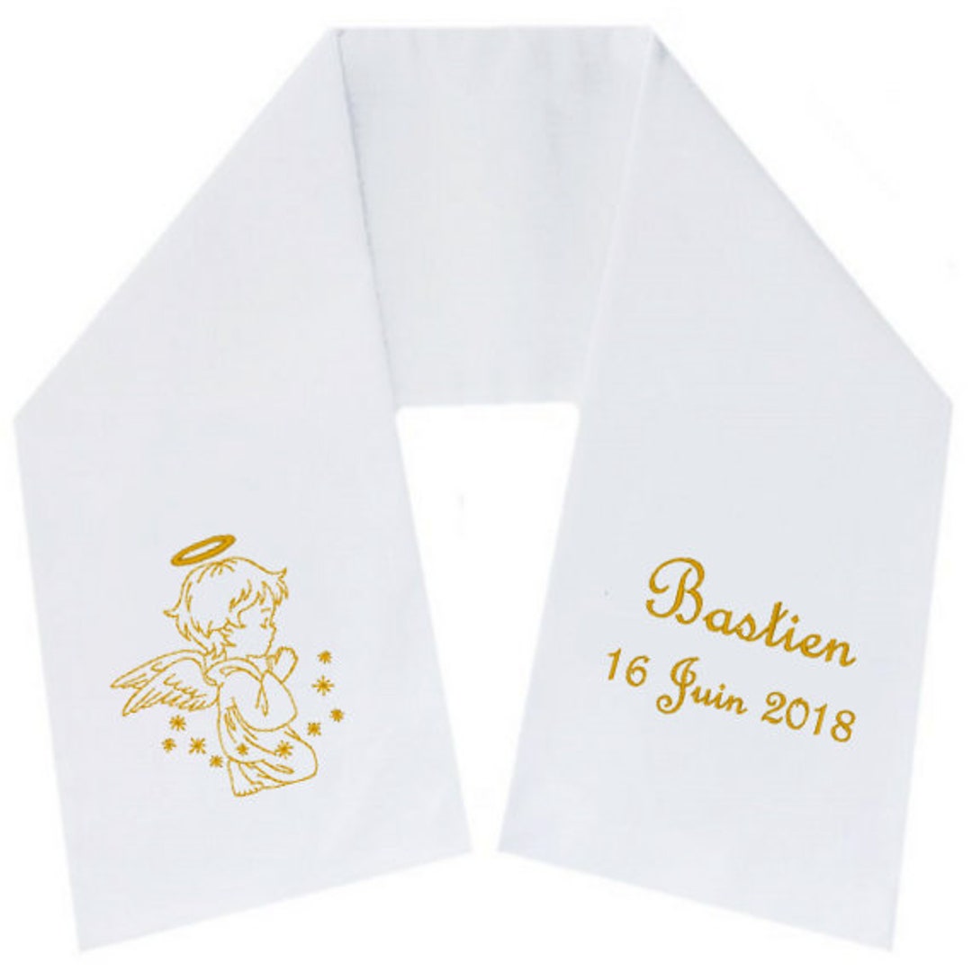 Christening Scarf, Embroidered, Personalized, Name, Date, Color, Angel ...