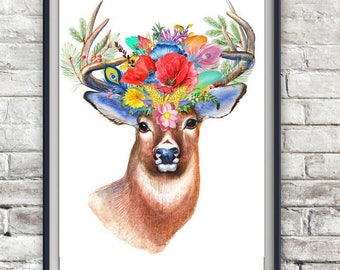 Modern Antler Print, Deer Wall Print, Deer Printable, Deer Print Art ...
