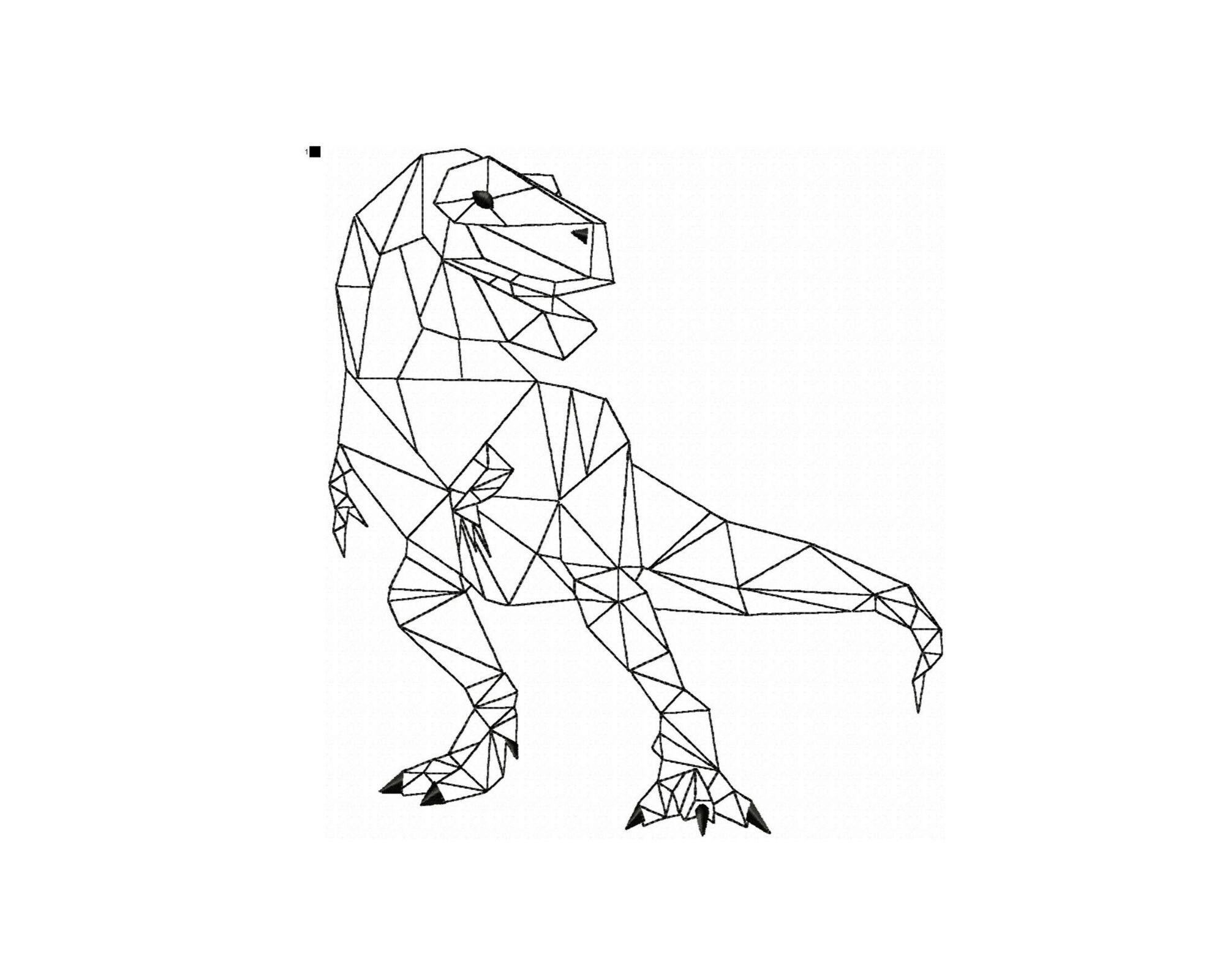 Dinosaur geometric figure embroidery design One line art | Etsy