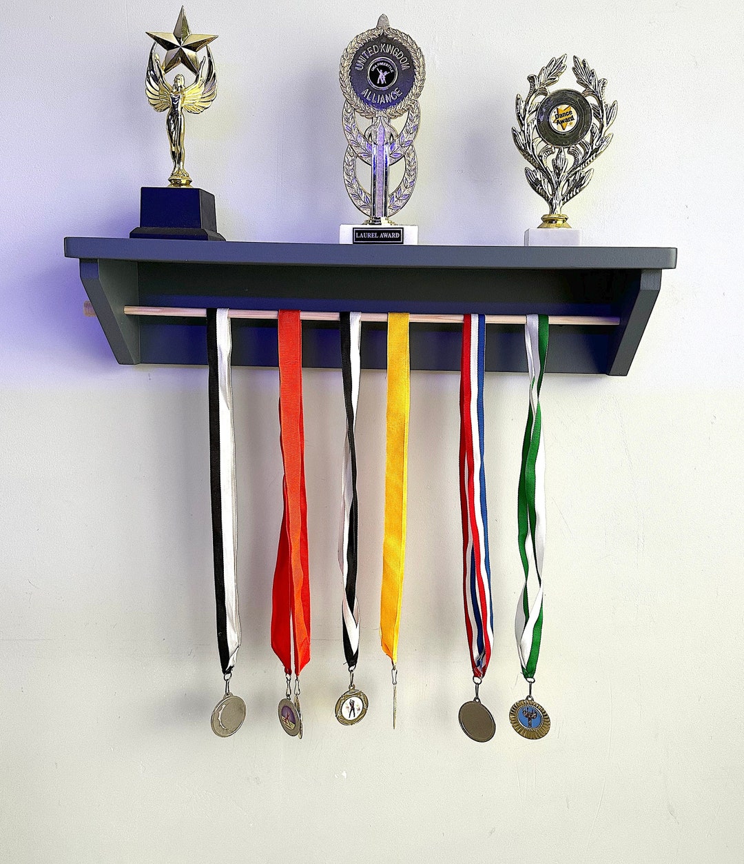 Personalised Medal & Trophy Shelf – Custom Name Display Rack – Sports ...