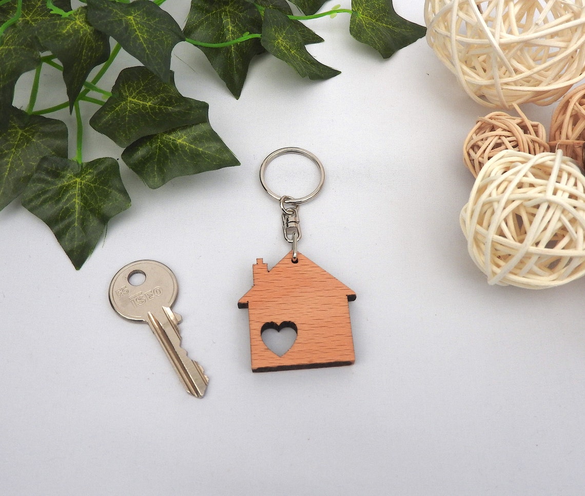Home Keychain House Keychain Wood House Keyring Wood Home | Etsy