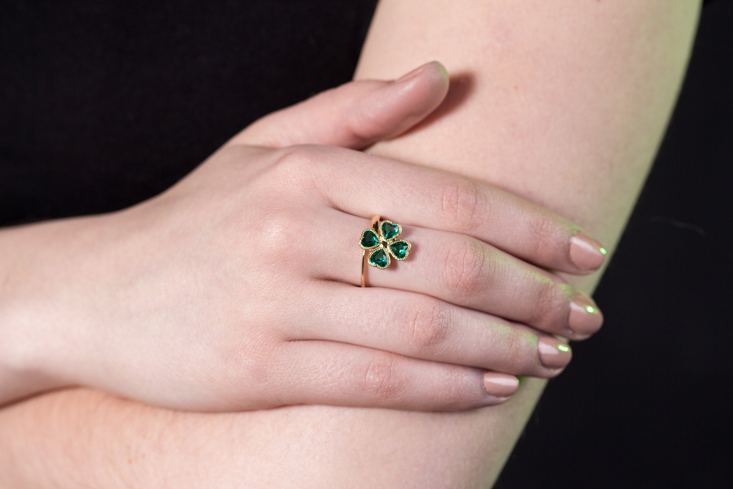 Emerald Clover Solid Gold Ring. Gold Clover Ring. Celtic - Etsy